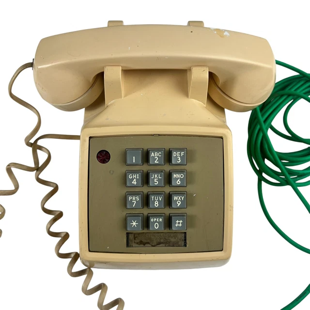 VINTAGE BELL SYSTEM Western Electric Yellow Push Button Desk Telephone ...