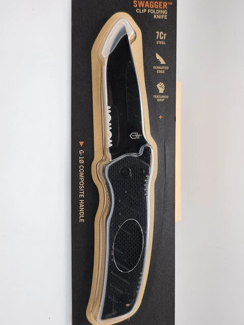 GERBER SWAGGER Folding Pocket Knife Black Serrated Blade G-10 Handle ...