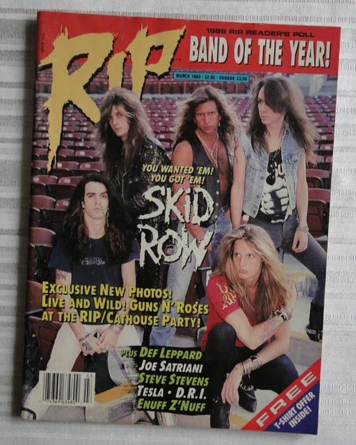 VINTAGE MAGAZINE RIP March 1990 Skid Row Def Leppard Joe Satriani Tesla ...