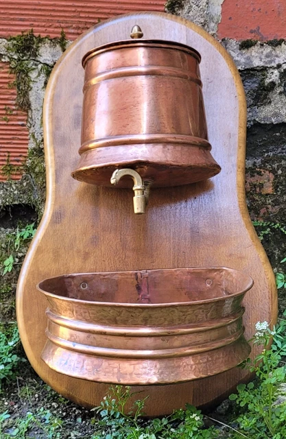 ANTIQUE FRENCH COPPER LAVABO Dovetail Seams Water Tank Bowl Tap WORKING ...