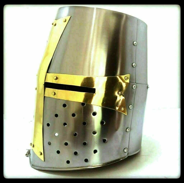 MEDIEVAL KNIGHT Crusader Templar Armor Helmet with Brass Cross with ...