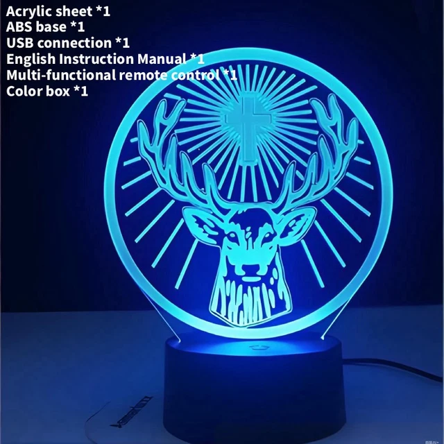 DEER CROSS PATTERN 3d Night Light With Touch Remote Led Lamp For ...