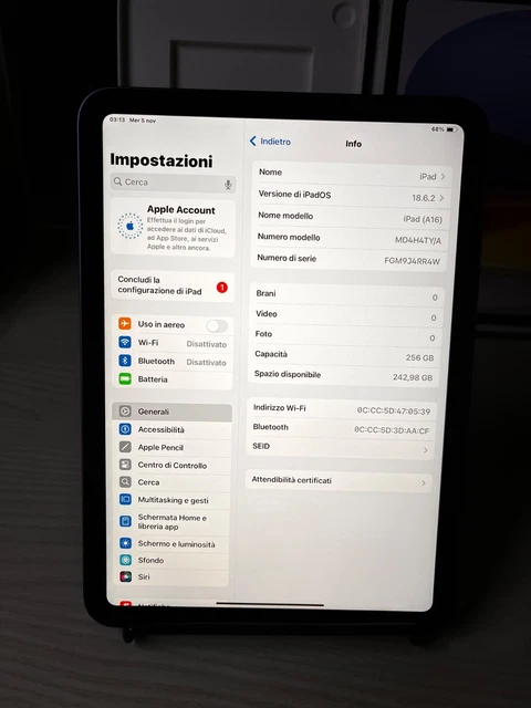 APPLE IPAD A16 256GB Wi-Fi Blu Nuovo EUR 499,00 - PicClick IT