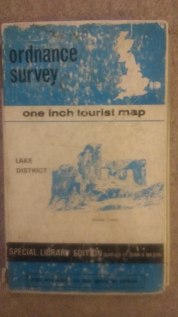 VINTAGE RARE ORDNANCE Survey one inch Laminated Tourist Map of the Lake ...
