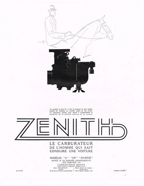 1930S BIG ORIGINAL Vintage Zenith Car Motor Engine Art Deco Print Ad ...