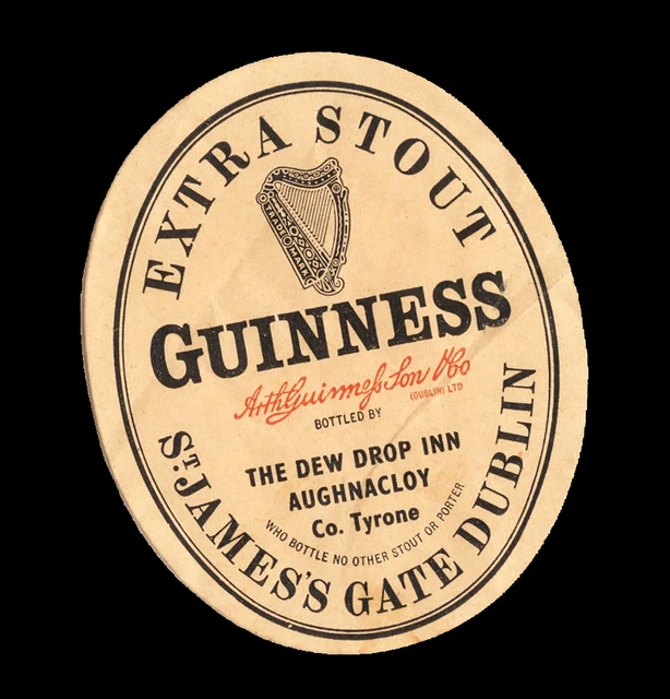 VINTAGE DEW DROP Aughnacloy Tyrone Irish Guinness Beer Bottle Label Bar ...
