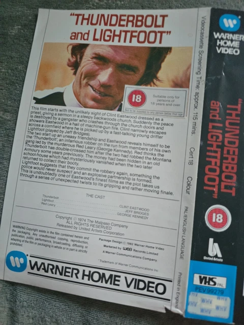 ORIGINAL PRE CERT Vhs Sleeve Cover Only Thunderbolt And Lightfoot ...