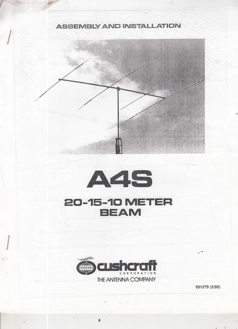 CUSHCRAFT A4S BEAM Assembly And Installation Manual 1990 Hame Radio $9. ...