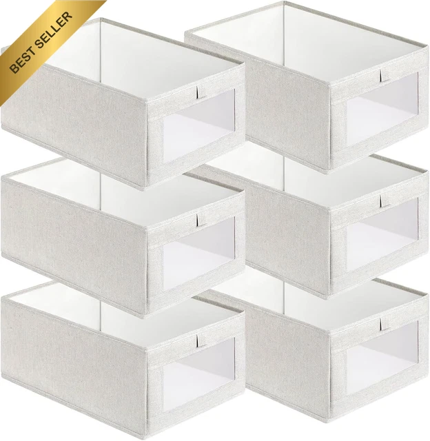 6 PC LINEN Closet Organizers 16" Large Storage Bins Window Cube $42.99 ...