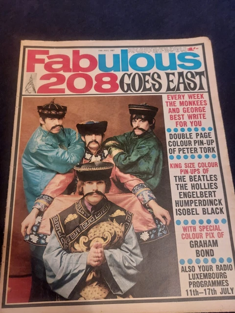 VINTAGE FABULOUS 208 Magazine 15 JULY 1967 Monkees Beatles Hollies ... VINTAGE FABULOUS 208 Magazine 15 JULY 1967 Monkees Beatles Hollies ...