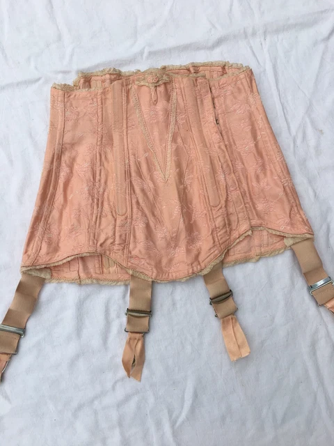40s 50s Austrian Vintage Antique Peach Corset Girdle Skirt W Garters