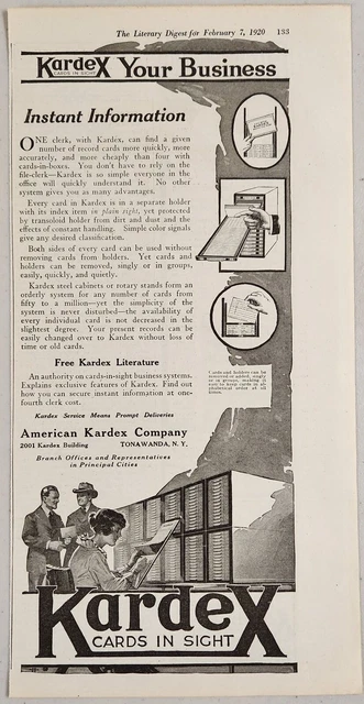 1920 PRINT AD Kardex Cards in Sight Record Cards for Business Tonawanda ...