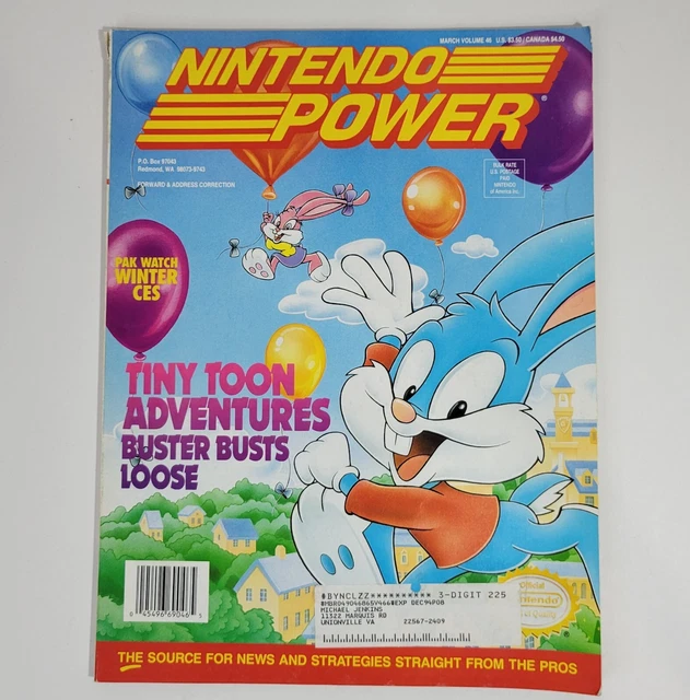 NINTENDO POWER VOL. 46 Tiny Toons March 1993 w/ Cards & Tazmania Poster ...