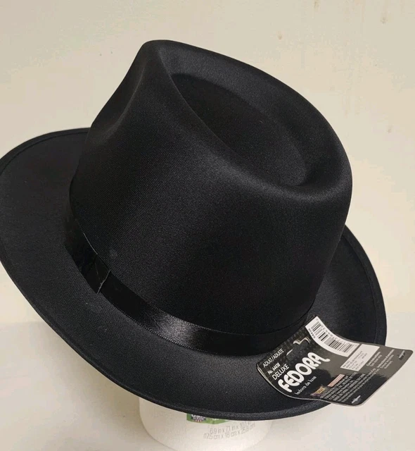 DELUXE BLACK FEDORA HAT Gangster Michael Jackson Costume Cap Adult Hip ...