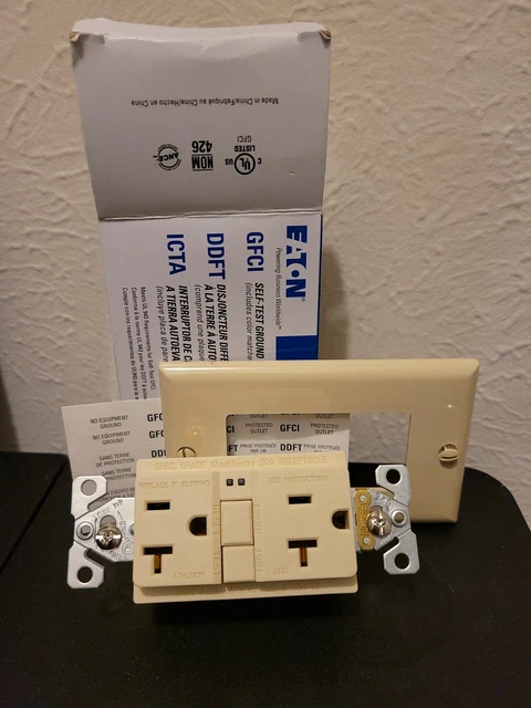 EATON IVORY SELF-TESTING GFI GFCI Decorator Outlet Receptacle 5-20R 20A ...