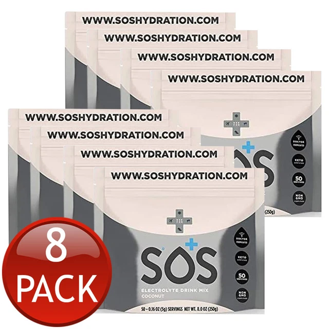8 X SOS Hydration Electrolyte Powder Mix Pouch Coconut Pre Workout ...