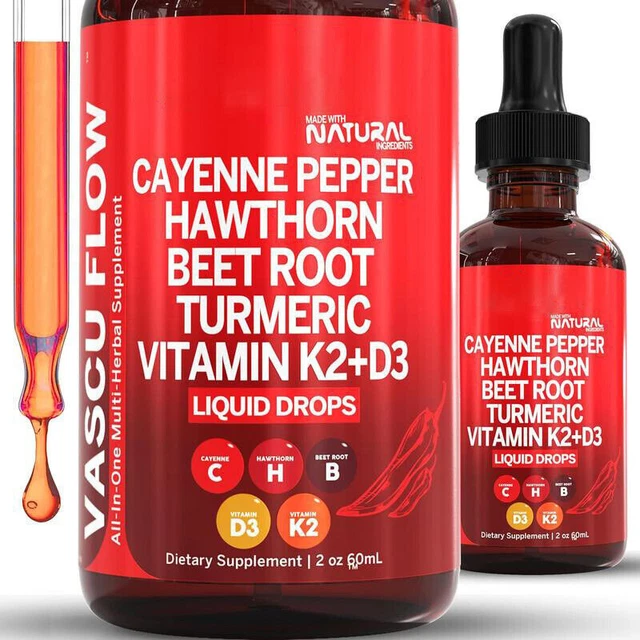 CAYENNE PEPPER HAWTHORN Beet Root Turmeric Vitamin K2+D3 Drops Free shippi ng £5.56 - PicClick UK