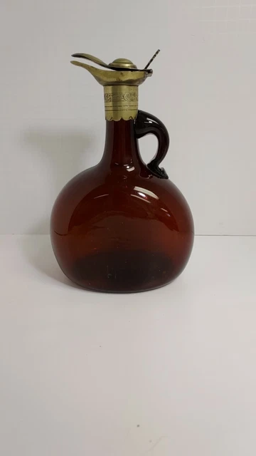 VINTAGE BROWN GLASS Claret Jug Decanter Barware Pitcher Applied Handle ...