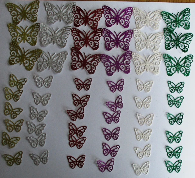 GLITTER CARD DIE cut Butterflies assorted colours toppers - large small ...
