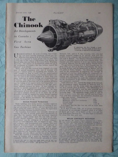 1/1948 ARTICLE 1 Page Avro Chinook Gas Turbine Engine EUR 10,00 ...