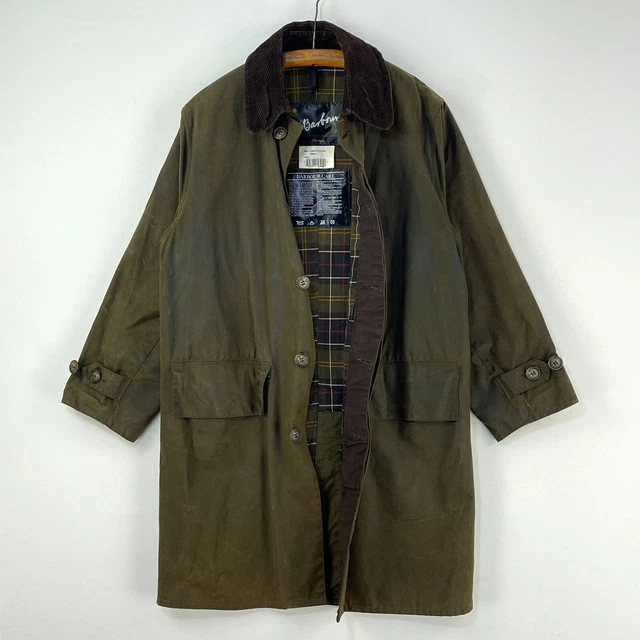 BARBOUR A850 CLASSIC 3/4 Wax Coat Mens Small Olive Green Country Trench ...