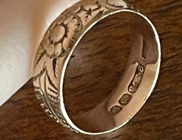 ANTIQUE VICTORIAN HALLMARKED Floral Engraved 9ct Rose Gold Wedding Ring ...