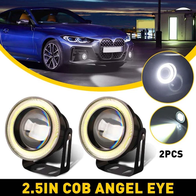 2.5& CAR COB LED DRL White Fog Light Projector Driving Lamp Angel Eye Halo Ring £17.09 - PicClick UK
