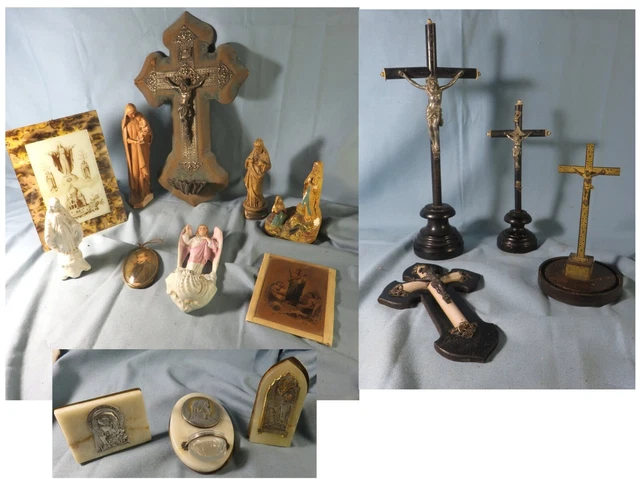 RELIGION:16 ANCIENS OBJETS: CRUCIFIX,STATUES, BENITIERS, etc.CERTAINS ...