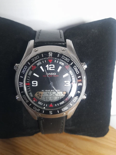VINTAGE CASIO WATCH Hunting Timer AMW-701 Leather Strap Working Mens ...