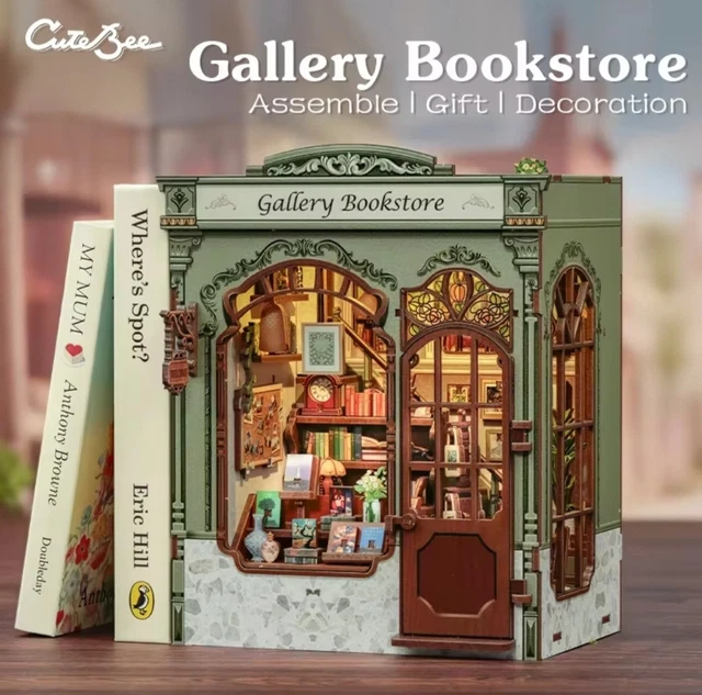 DIY BOOK NOOK Gallery Bookstore Wooden Dollhouse Kit Miniature 3D ...