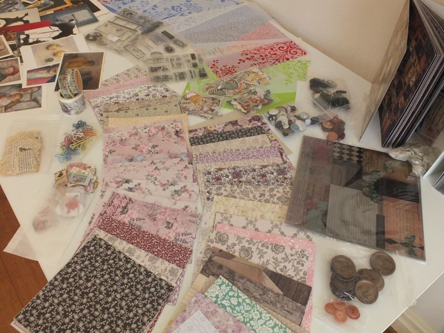 PAPER CRAFT BUNDLE Job Lot Stamps, stencils, paper packs, buttons, post ...