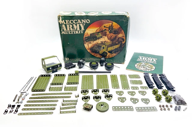 VINTAGE ANNÉES 1970 Meccano Army Multikit boîte originale et livre d ...