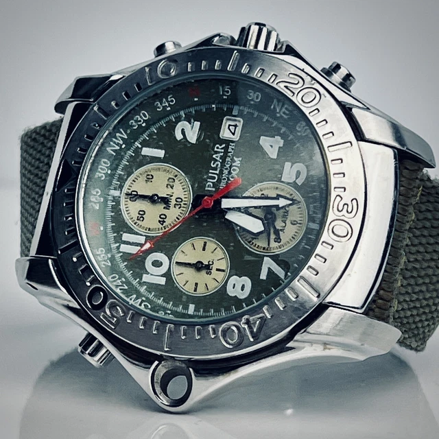 SEIKO PULSAR MENS Chrono Alarm Watch With Rotating Adjustable Compass ...