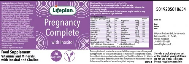 LIFEPLAN PREGNANCY COMPLETE with Inositol 60 Capsules £14.65 - PicClick UK