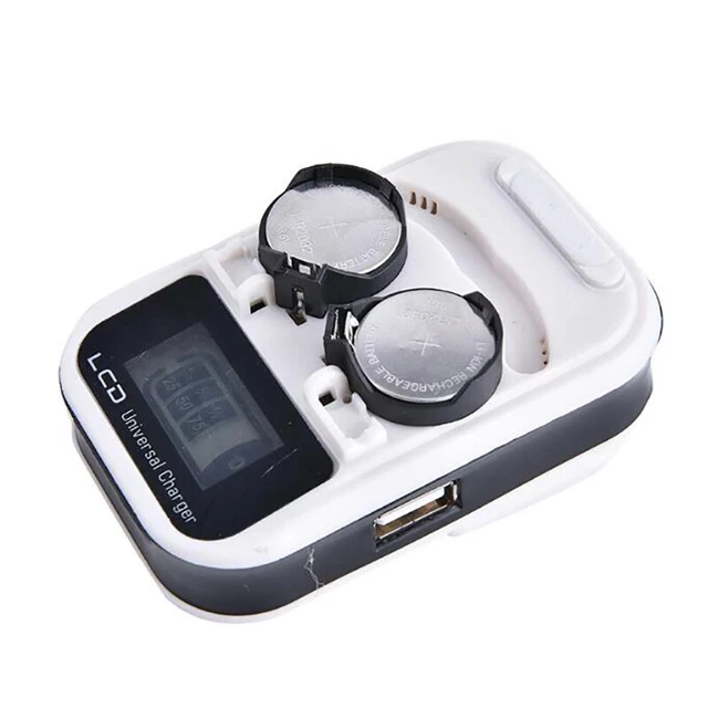 CELL 2-SLOT RECHARGEABLE Lithium Button Cell Coin Battery Charger LCD ...