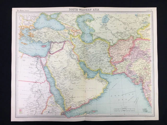 1922 MAP THE Times Atlas Bartholomew SOUTH WESTERN ASIA Plate 50 £10.00 ...