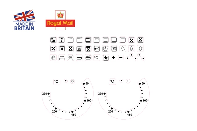 OVEN TEMPERATURE DECALS Stickers 50-250 & 36 replacement oven symbols decals £7.00 - PicClick UK