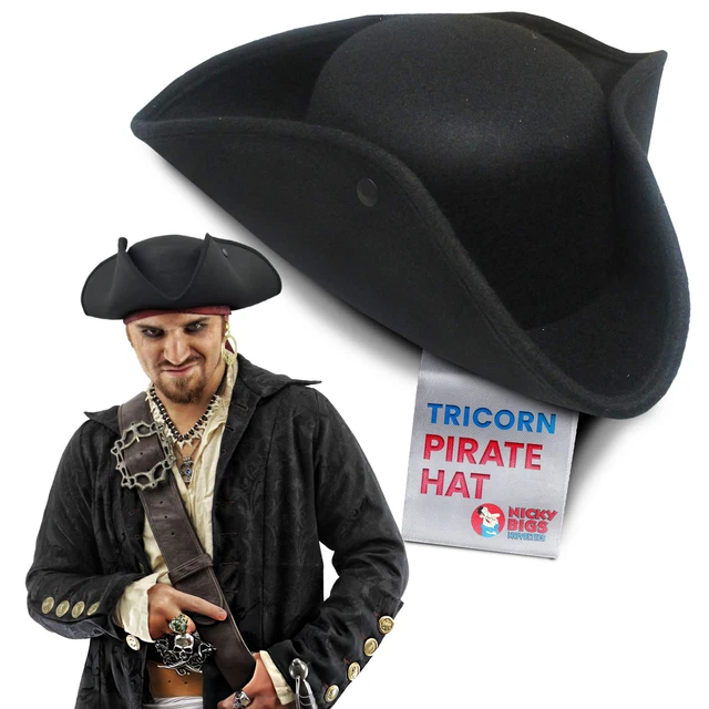 ADULT BLACK COLONIAL Paul Revere PIRATE TRICORNE TRI-CORNER TRICORN ...
