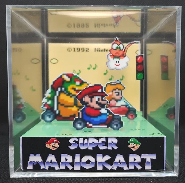 SNES SUPER MARIO Kart Cube 3D Diorama - Retro - Dimensions : 9cm x 9cm ...