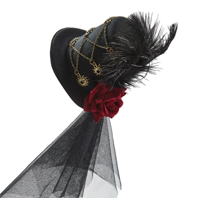 STEAMPUNK MINI TOP Hat Fancy Dress with Red Rose Costume Womens Girls ...
