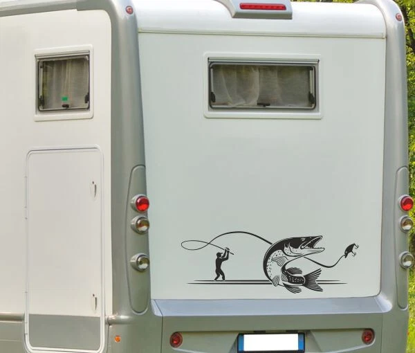 AUFKLEBER WOHNWAGEN WOHNMOBIL Camper Auto Boot Angler Angeln Meer See ...