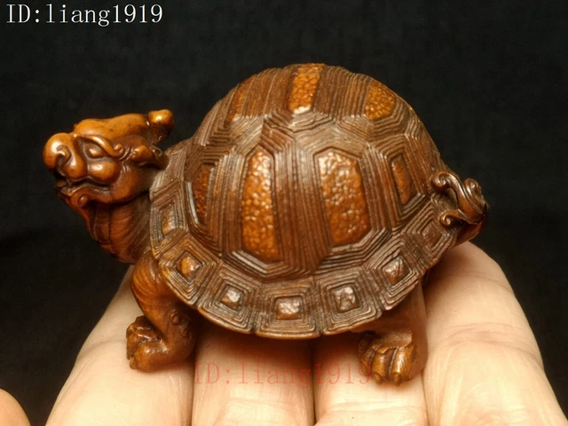 OLD JAPANESE BOXWOOD hand carved dragon turtle statue netsuke table ...