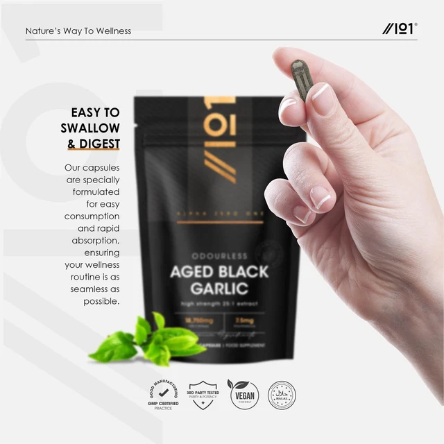 BLACK GARLIC EXTRACT Vegan Capsules Fermented Aged 18750mg 180 Count £ ...