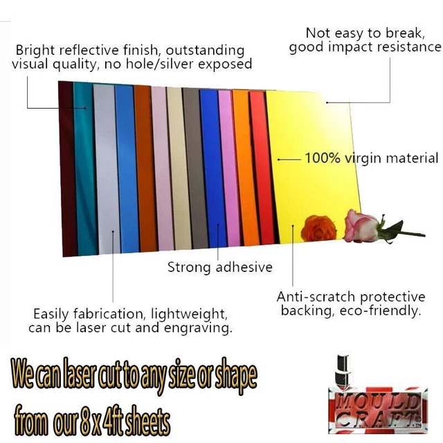 ACRYLIC MIRROR 3MM Sheet Large Perspex Plastic Safety Mirror Safety Cut ...