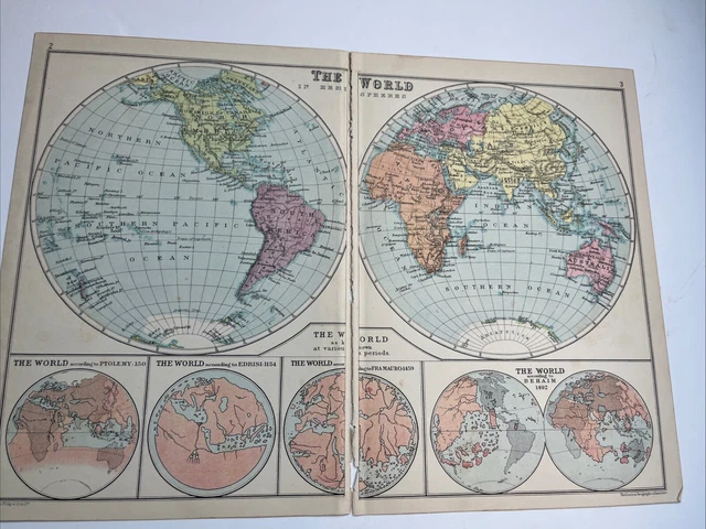 1930: MAP OF The World In Hemispheres Flags Of Foreign Countries PA #2/ ...