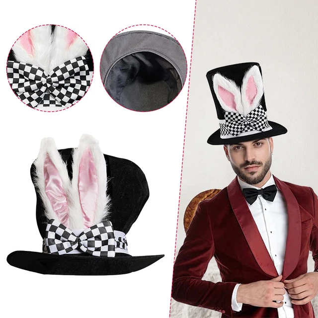 UK ALICE WHITE Rabbit Top Hat Adult Costume Ears Bunny Mad Hatter Gifts ...