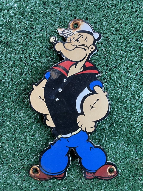 VINTAGE POPEYE PORCELAIN Sign Sailor Man Cartoon Gas Comic Strip Olive ...