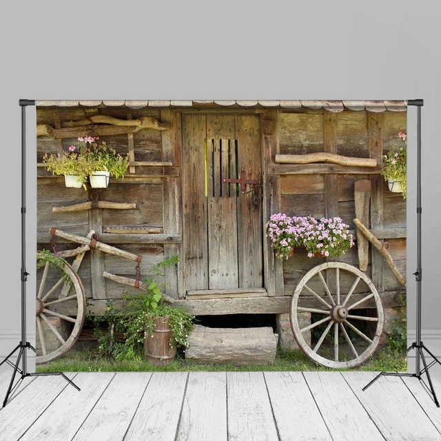 WOODEN HOUSE WHEELS And Flowers Spring Photo Backdrop $37.90 - PicClick AU