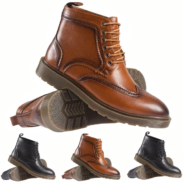 MENS FAUX LEATHER Boots Ankle Smart Formal Brogue Walking Desert Work ...