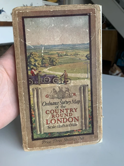 VINTAGE 1923 OS 1 Inch Tourist map of The Country Round London cloth ...